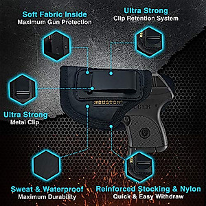 IWB Gun Holster for S&W Bodyguard, Taurus TCP, Sig P238, Jimenez JA, PPK 380. Ruger LCP by Houston - ECO Leather Concealed Carry Soft - Suede Interior for Protection (Left) (CHP-71-LH)