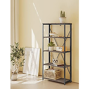Bookshelf,5-Tier Folding Bookcase,Industrial Book Shelf,Rustic Wood Storage Shelves,Tall Bookshelf,Shelves For Bedroom,Office,Kitchen,Living Room,Study Room,No Assembly Folding Bookshelf,Black