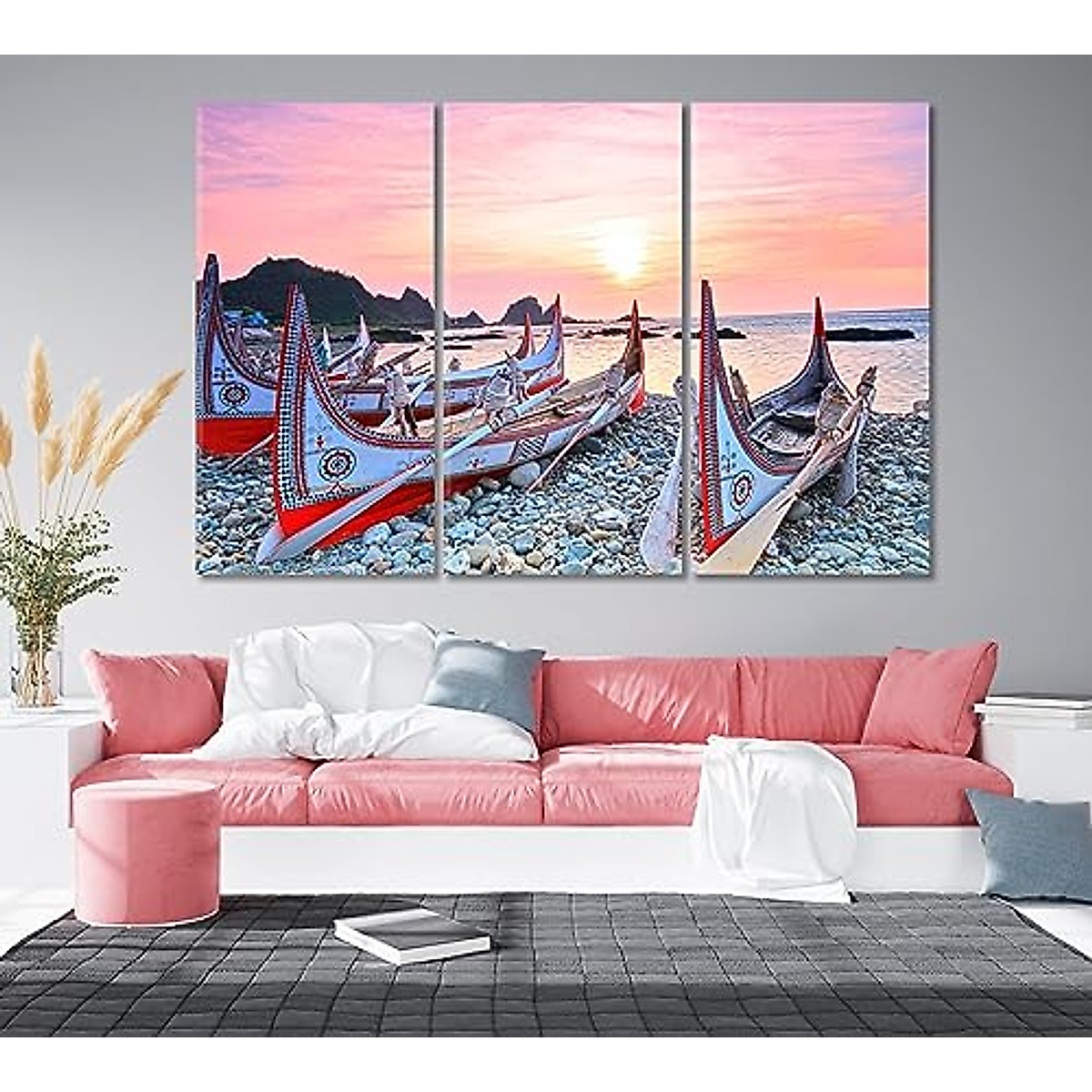 Canoe on the Sea Coast Thailand Canvas Print 3 Panels / 36x24 inches