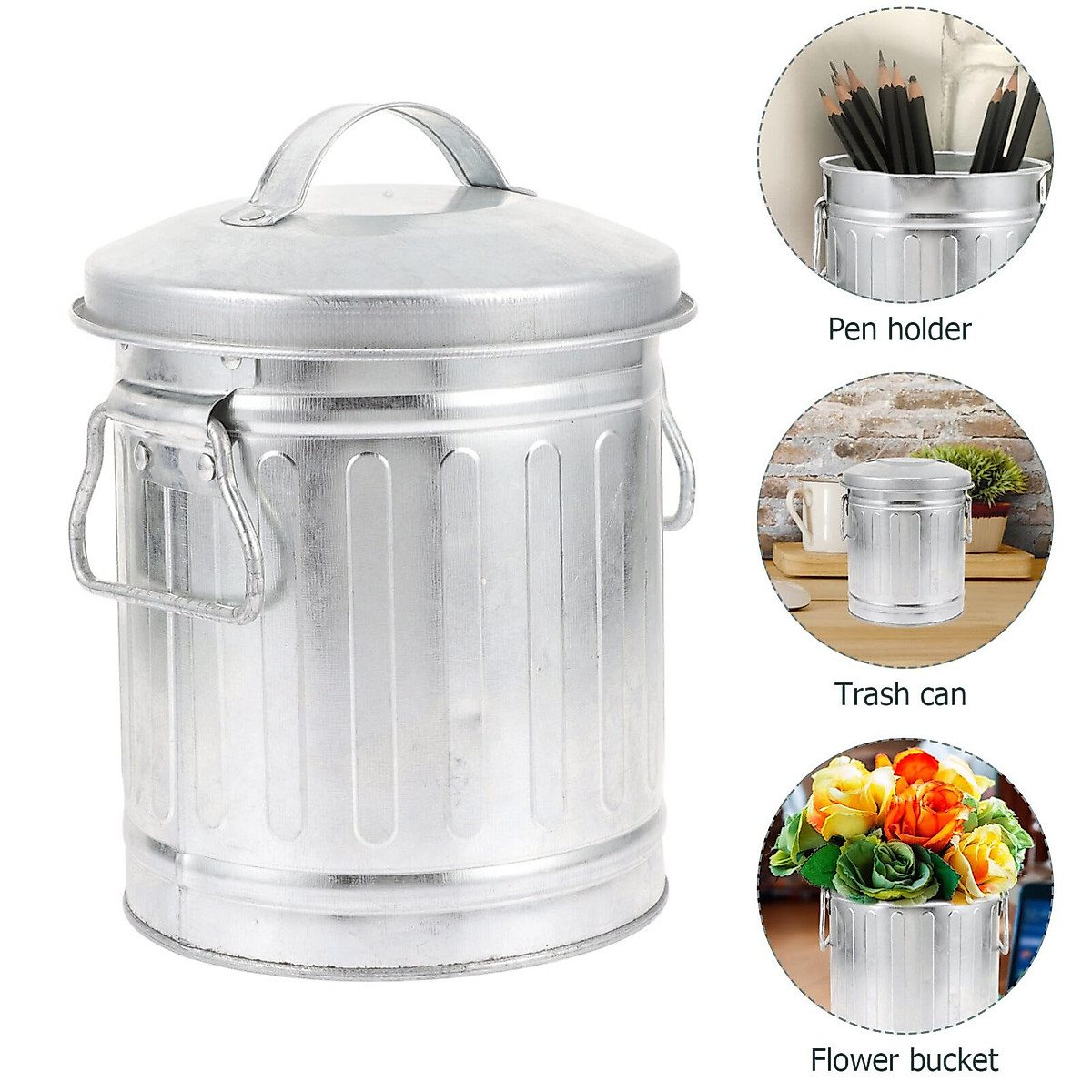 Cabilock Ash Bucket with Lid Galvanized Metal Canister Dry Food Storage Container Mini Trash Can Wastebasket Iron Fireplace Charcoal Bucket Ash Can Pen Holder for Stove B