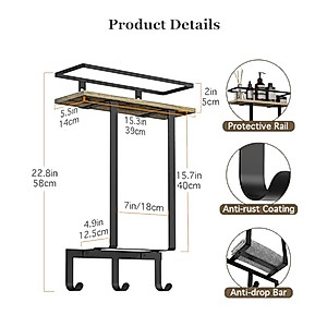 Luxspire Towel Racks Wall Mounted for Bathroom, Towel Holder Wall Mounted with Wooden Floating Shelf & 3 Metal Hooks, Rolled Bath Towel and Hand Towel Rack for Bathroom, Rustic Wooden