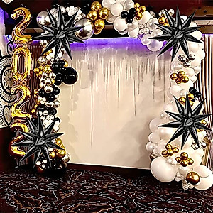 Qibalrty Black Explosion Star Balloons, 50pcs Black Explosion Star Foil Balloons Big Black Metallic Balloons Starburst Balloons for Birthday, Wedding, Party Supplies Backdrop, Baby Shower Photo Booth (Black)