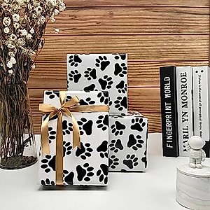 Dtiafu Paw Print Wrapping Paper - 10 Sheets Funny Dog Cat Lovers Birthday Wrapping Paper for Women Men Kids - Black and White Paw Gift Wrap - 20 X 28 Inch Per Sheet
