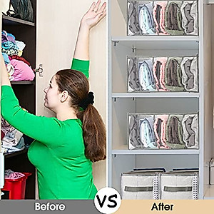 10 Pcs Extra Large Wardrobe Clothes Organizer with Handle, 5 Grid 17.3 x 9.8 x 8.3 Inch Foldable Mesh Clothes Storage Organizer for Closet, Washable Clothes Storage for Jeans Pants T-shirts Leggings