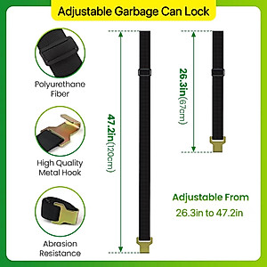 AVIZCVE Trash Can Locks for Animals, Bear Proof Trash Can Lock, Garbage Can Lid Lock for Raccoons, Strong Outdoor Trash Bin Bungee Cord Strap, Adjustable Garbage Can Security Strap-Black
