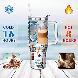 qoepfnsh Teacher Tumbler 40 oz Tumbler with Handle Teacher Travel Coffee Mug Cup Water Bottle Stainless Steel Insulated 40oz Tumblers with Lid and Straw Teacher Gifts for Women