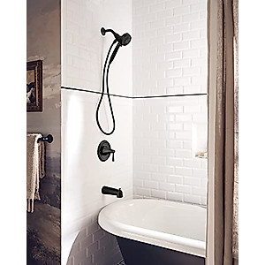 Moen 82021BL Ronan Single Handle Modern Tub and Shower Faucet with Magnetix Rainshower, Valve Included, 2, Matte Black