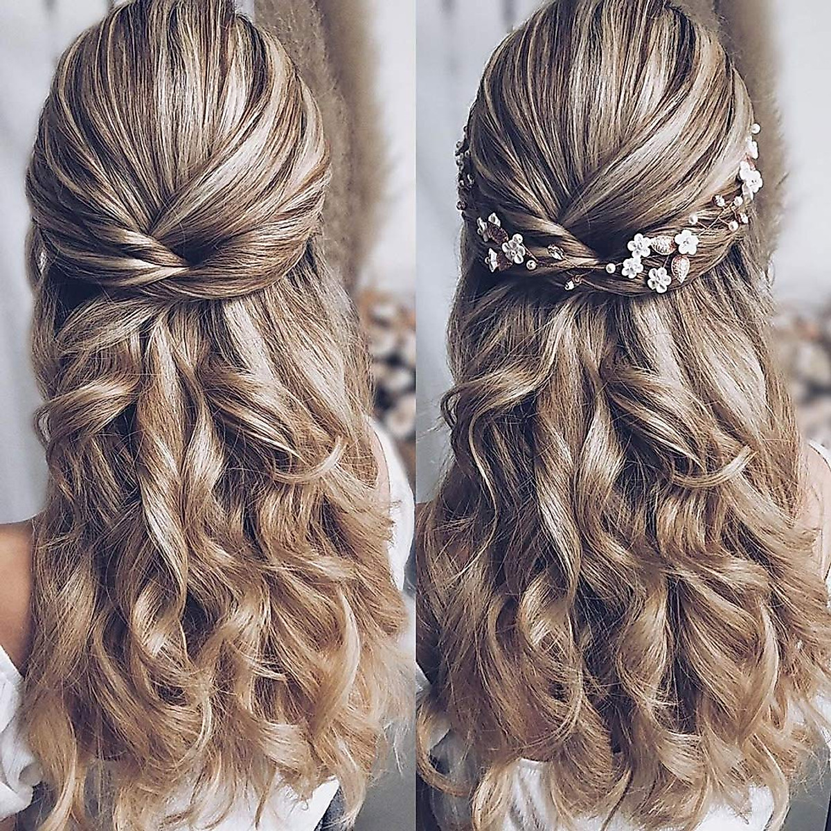 JAKAWIN Bride Flower Wedding Hair Vine Leaf Hair Piece Pearl Bridal Headpiece Rhinestone Hair Accessories for Women and Girls HV103 (Silver)