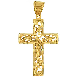 LIFETIME JEWELRY Large Filigree Crucifix Cross Necklace for Men & Women 24k Gold Plated (Gold Crucifix Only - No Chain)