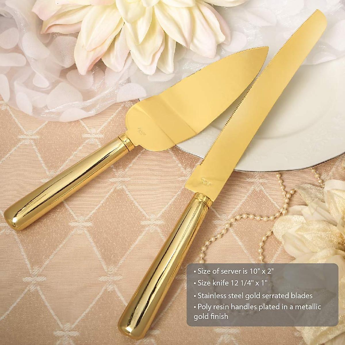 FashionCraft 2526 Simple Elegance Classic Gold Stainless Steel Cake Knife Set, One Size, Gold