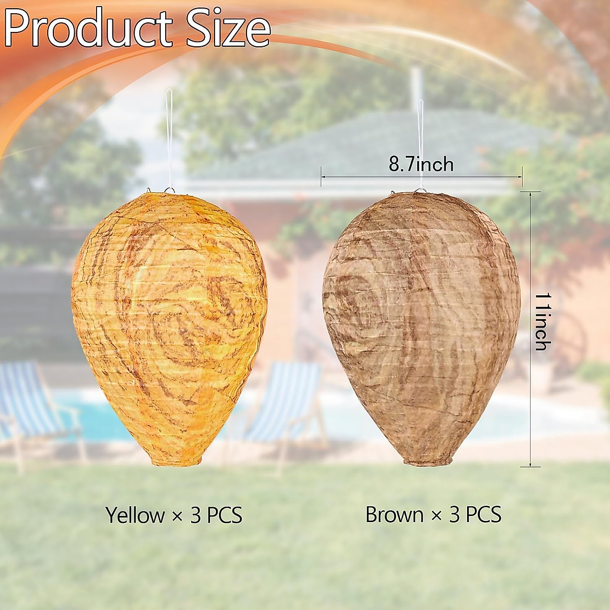 6 Pcs Fake Wasp Nest Decoy Fake Hornets Wasp Nest Deterrent Hanging Wasp for Outdoor Home Garden