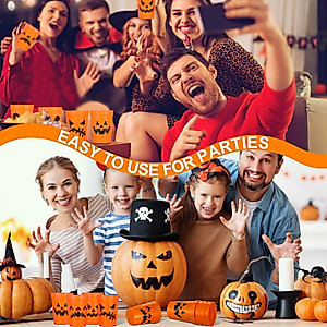 Sliner 60 Pieces Halloween Jack O Lantern Cups 12 oz Plastic Scary Printed Pumpkin Design Cup Reusable Orange Cute Halloween Party Supplies for Liquor Juice Hot Cold Drinks Coffee Kitchen Adult Kids