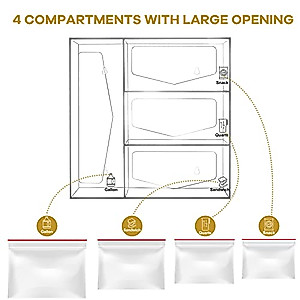Acrylic Ziplock Bag Storage Organizer w/ 4 Compartments, Clear Baggie Organizer for Kitchen Drawer, Compatible with Ziploc, Gallon, Quart, Sandwich & Snack Variety Size Bag