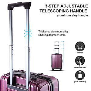 TydeCkare Carry on Luggage 21 Inch with Front Pocket, ABS+PC Hardshell Suitcase with Dual Control TSA Lock, YKK Zipper, 4 Spinner Silent Wheels, Rose Red
