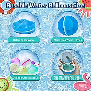 Reusable Water Balloons, Splash Water Bomb Balloons, Quick Fill Self Sealing, Magnetic Refillable Silicone Water Balloons for Kids Adults, Latex-Free Silicone Water Balloons, Pool Water Toys (6PCS)