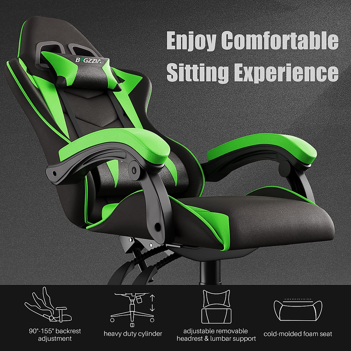 Bigzzia Gaming Chair, Ergonomic Video Game Chairs with Pillow and Lumbar Support, Racing Style Height Adjustable Computer Chair with 360°-Swivel Seat for Adults
