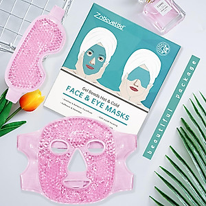 Face Eye Mask Ice Pack for Reducing Puffiness, Bags Under Eyes, Puffy Dark Circles, Migraine,Hot/Cold Pack with Soft Plush Backing (Pink-(1*Eye Mask+1*Face Mask))