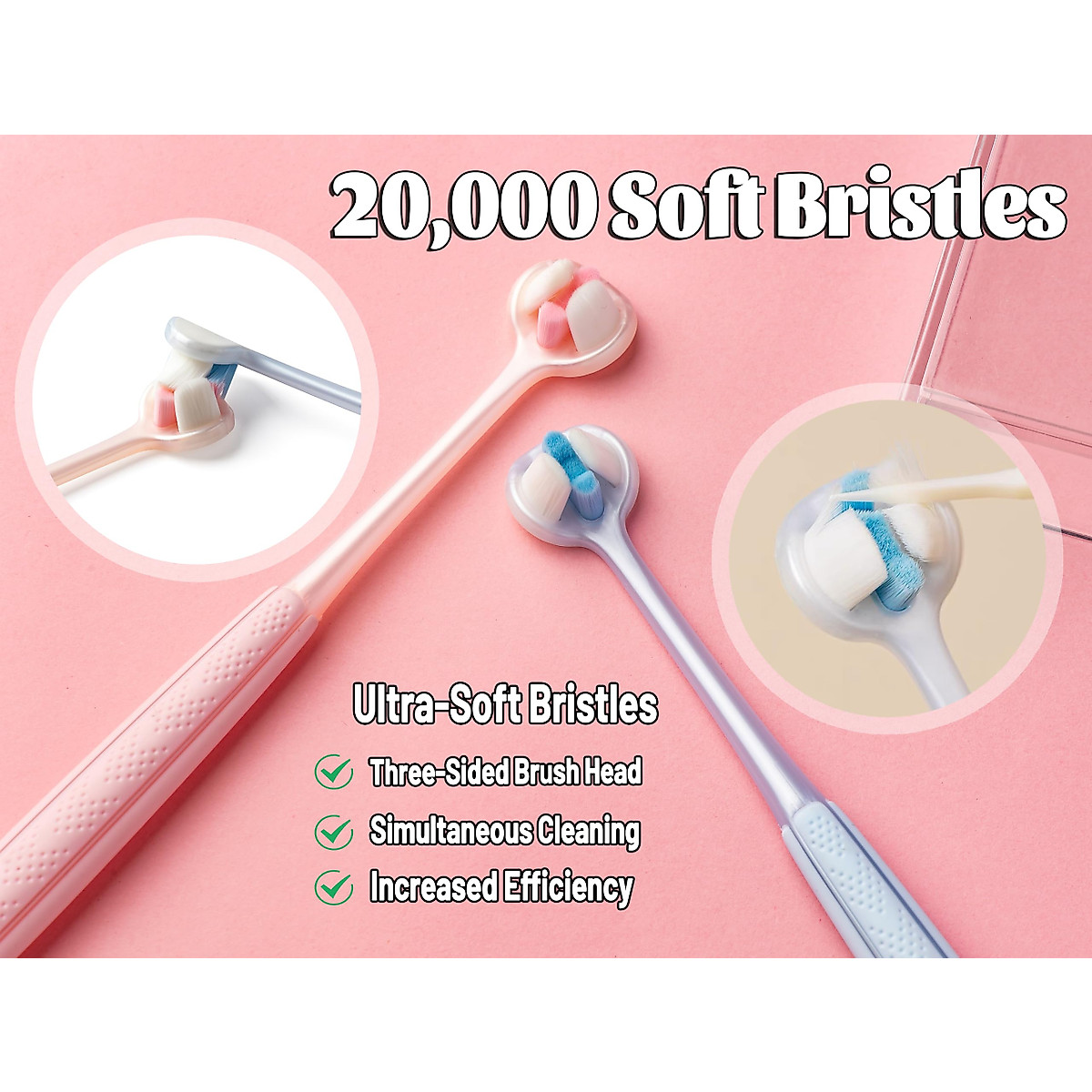 E.M&S.T by Emmeliestella Dog Toothbrush Teeth Cleaning Kit，Three-Sided，Dental Plaque Removal，Oral Hygiene，Freshen Dogs Breath，Reduce Tarta，Extra Soft Bristles, Independent Packaging, Blue&Pink 3PCS