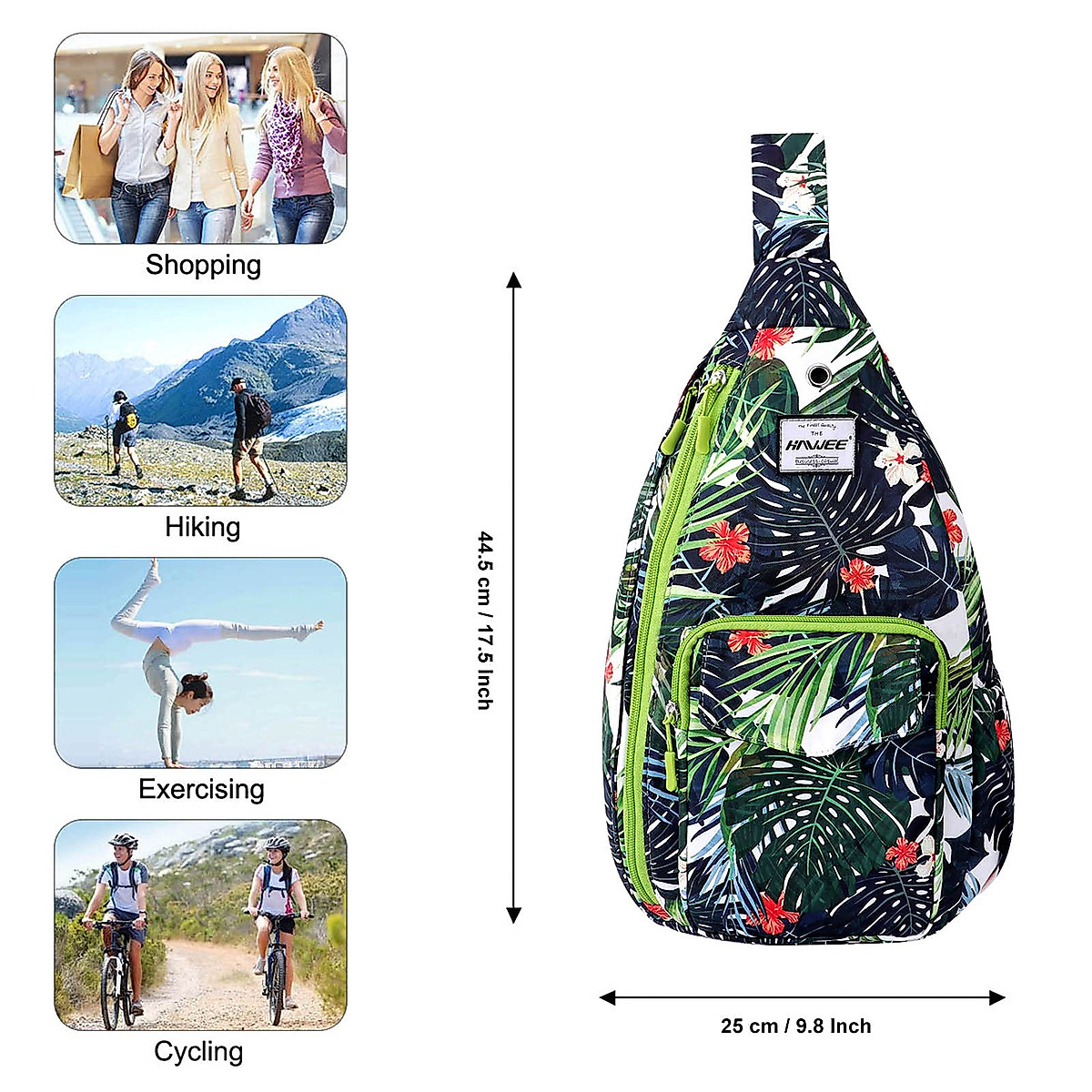 HAWEE Rope Sling Bag for Women Men Casual Cross Body Daypack Backpack Adjustable Strap with Side Pocket Anti-theft for Travel/Sport, Green Leaf