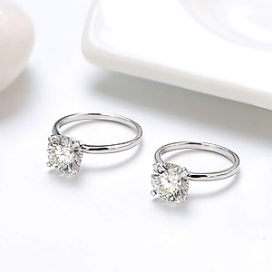 Amore 1CT 2CT 3CT DEW Solitaire Moissanite Engagement Ring by Ginger Lyne Choice of White Yellow or Rose Gold over Sterling Silver Wedding rings for women by Ginger Lyne