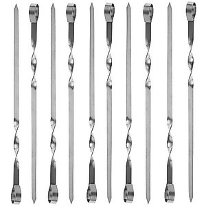 Goeielewe 10PCS Stainless Steel Barbecue Skewers, Flat Metal Grilling Skewers Wider Thicker Reusable BBQ Needle Sticks 15-Inch Grilling Skewers for Outings Cooking Tools