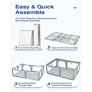 HEAO Baby Playpen | Baby Playard with Mat for Babies and Toddlers, Kids Play Pen with Bag, 71x47" Baby Play Yards, Safety Baby Fence with Breathable Mesh, Light Grey