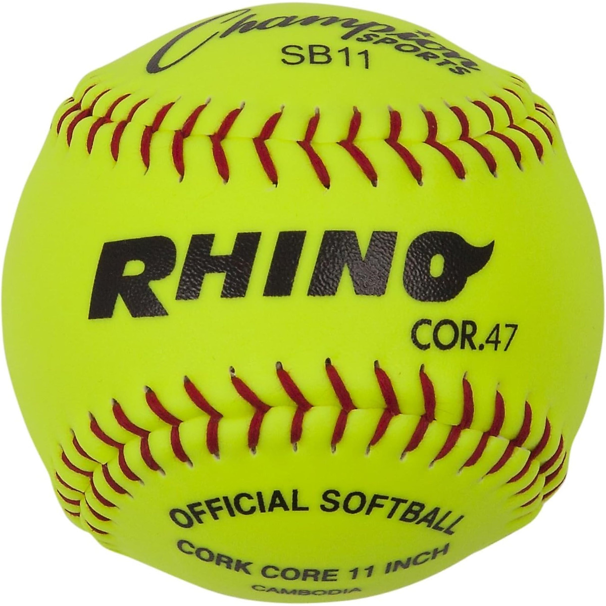 Champion Sports 11" Syntex Leather Cover Softballs - Cork Core - Medium Compression - NFHS Approved - Raised Seams - Optic Yellow - Pack of 12