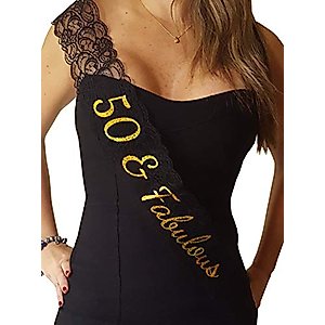 Girlz Nights 50 & Fabulous Lace Sash - 50th Birthday Sash (Black)