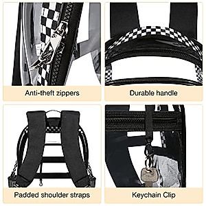 LIGHT FLIGHT Large Clear Backpack with Reinforced Padded Straps Heavy Duty PVC Transparent Backpack See Through Bookbags for Work,Travel, Black