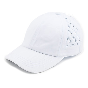 C.C Exclusives Washed Cotton Denim Basket Weave Criss-Cross Ponytail Baseball Cap Bundle Hair Tie (BT-922) White