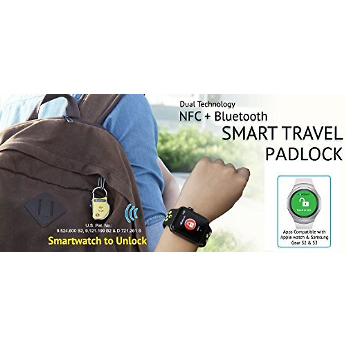 eGeeTouch Smart Travel Padlock with Patented Dual Access Technologies (NFC + BT), Vicinity Tracking, etc. (YELLOW)