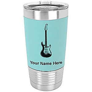 LaserGram 20oz Vacuum Insulated Tumbler Mug, Electric Guitar, Personalized Engraving Included (Silicone Grip, Teal)
