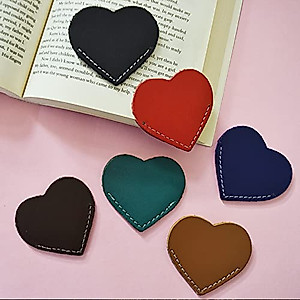 LazaKay Leather Heart Bookmarks - 6 Pcs Handmade Leather Bookmarks for Book Lovers and Bookworms, Reading Book Marks Accessories for Women & Men. Cute Corner Bookmarks Reading Gifts for Book Lovers