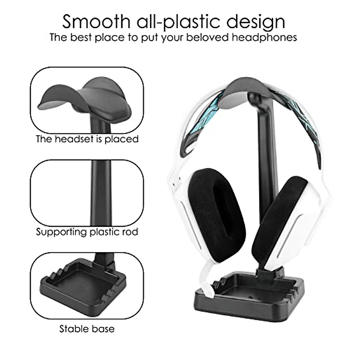 GEEKRIA TPU Headphones Stand for Over-Ear Headphones, Gaming Headset Holder, Desk Display Hanger with Solid Heavy Base Compatible with Sennheiser 202 II, HD598, Sony MDR7506 (Black)