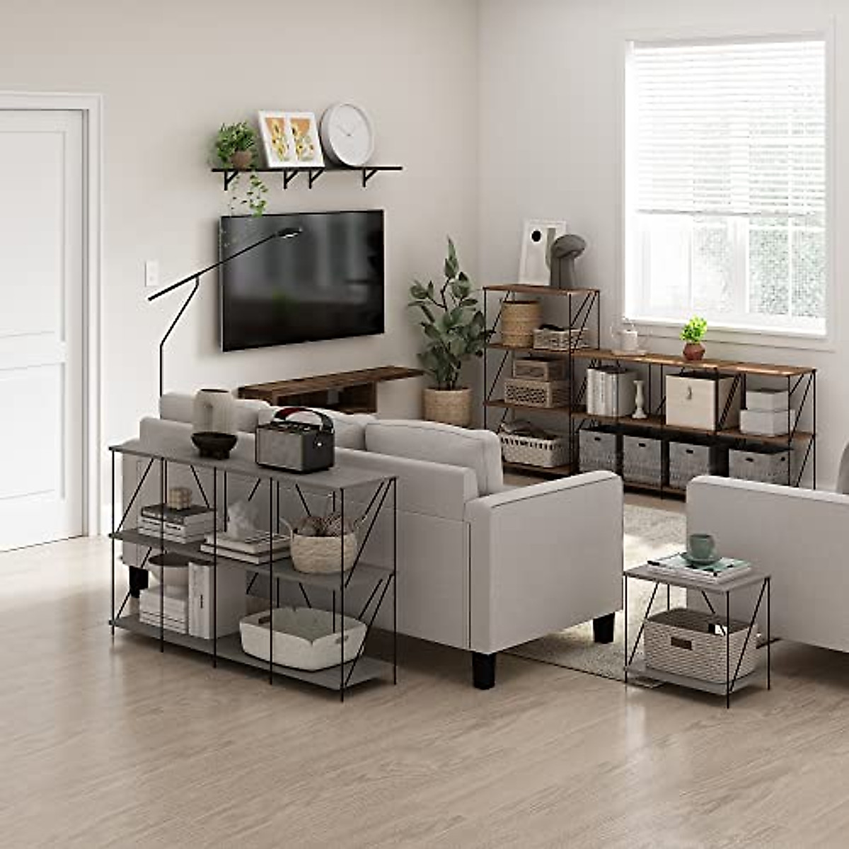 Furinno Besi Industrial Multipurpose Side Table with Metal Frame, Walnut Cove