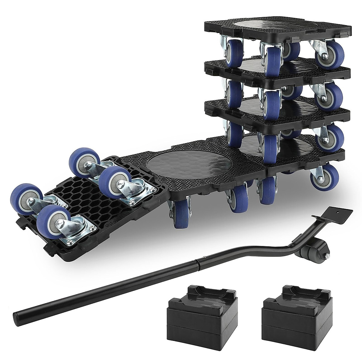 Insdawn Furniture Sliders,Furniture Dolly for Moving Dolly with 4 Wheels & Furniture Lifter, 1000Lbs Load Capacity, 360° Rotation Wheels for Moving Heavy Duty,6 Packs,Blue Rubber Wheels