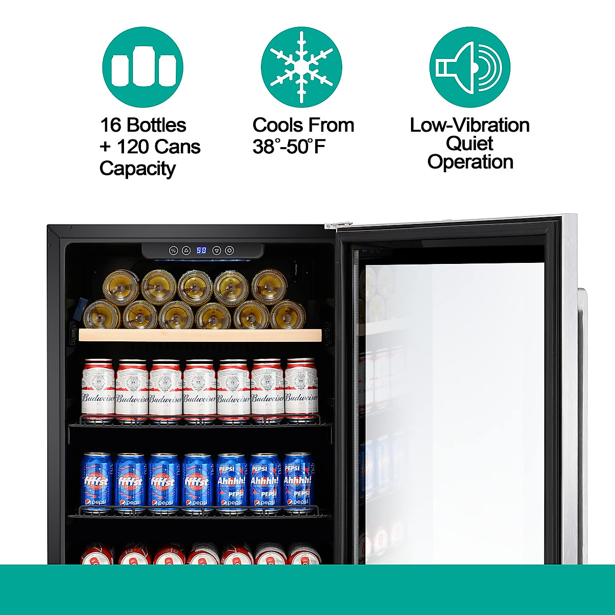 Kalamera Mini Fridge 24” Beverage and Wine Cooler Built-in or Freestanding - 120 Cans & 16 Bottles Capacity Wine Refrigerator Cooler- For Kitchen, Office or Bar with White Interior Light