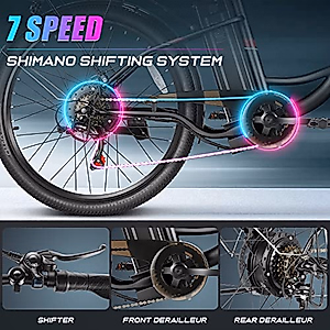 Vivi Electric Bike, 26/20 Inch Electric Bicycle for Adults, 500W E-Bike with 48V Removable Battery, Shimano 7 Speed Electric Commuter Cruiser Bike 20MPH & 50 Mile Adult Electric Bikes City Women