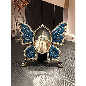 soofylia Retro Metal Butterfly Frame with Rhinestones Indigo Photo Frame 3.5 × 5 Room Decor Perfect for Wedding, Baby Birth Anniversary, Vacation, Graduation, Housewarming or any Memorable Photos