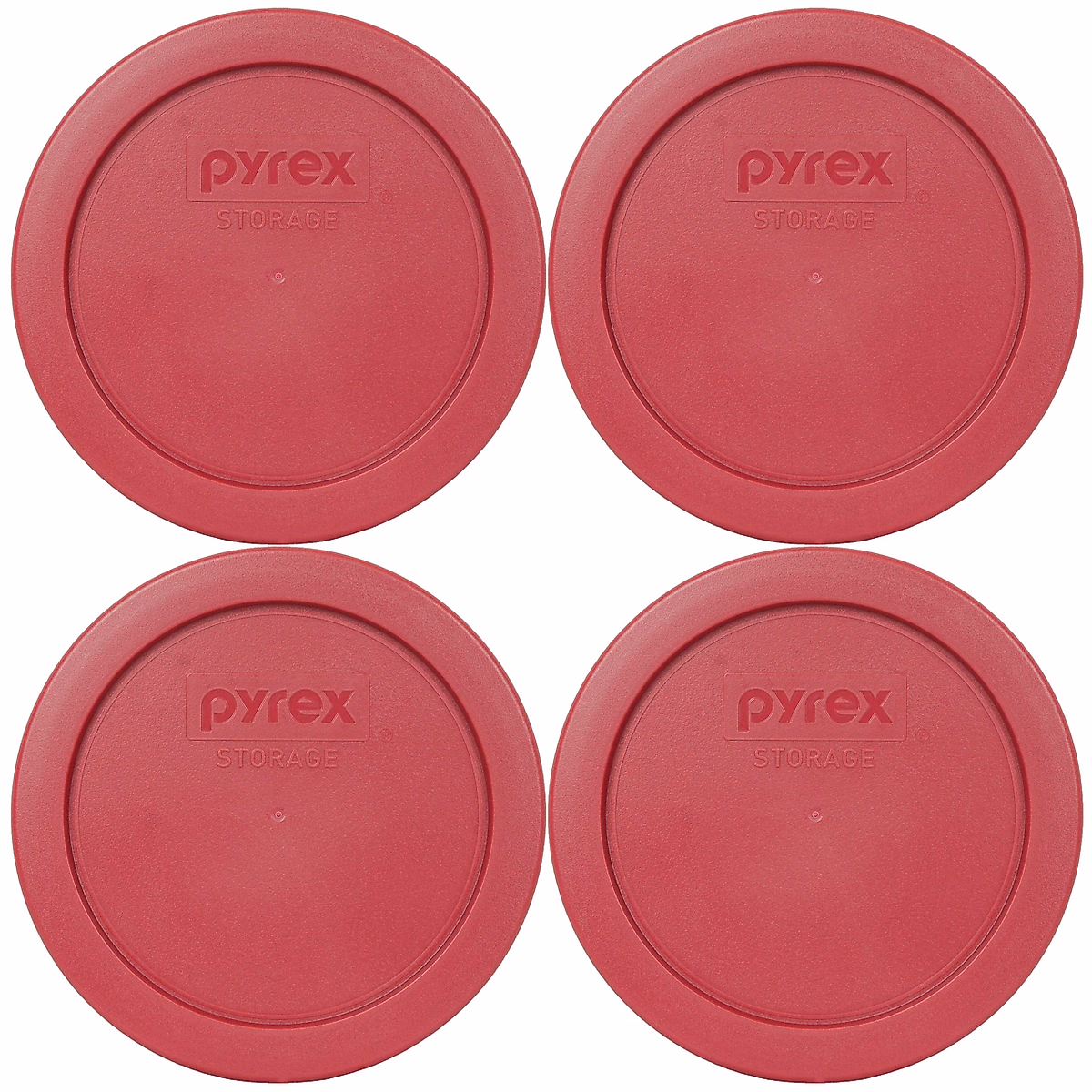 Pyrex 7200-PC Berry Red Plastic Food Storage Replacement Lids - 4 Pack Made in the USA