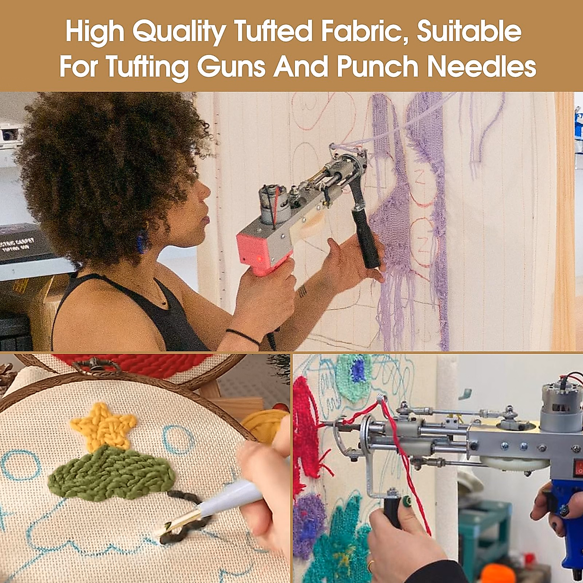 118” x 79” Large Tufting Cloth, Primary Tufting Cloth with Marked Lines for Tufting Guns, Four Edges Sewn Monks Cloth for Punch Needle Tufting Rug DIY Crafts