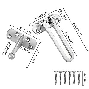 Tidorlou Door Lock Latch for Home & Hotel Security,Brushed Finish SUS-304 Stainless Steel Door Chain Lock,U-Swing Locks Front Door Locks for Kids (Silver)