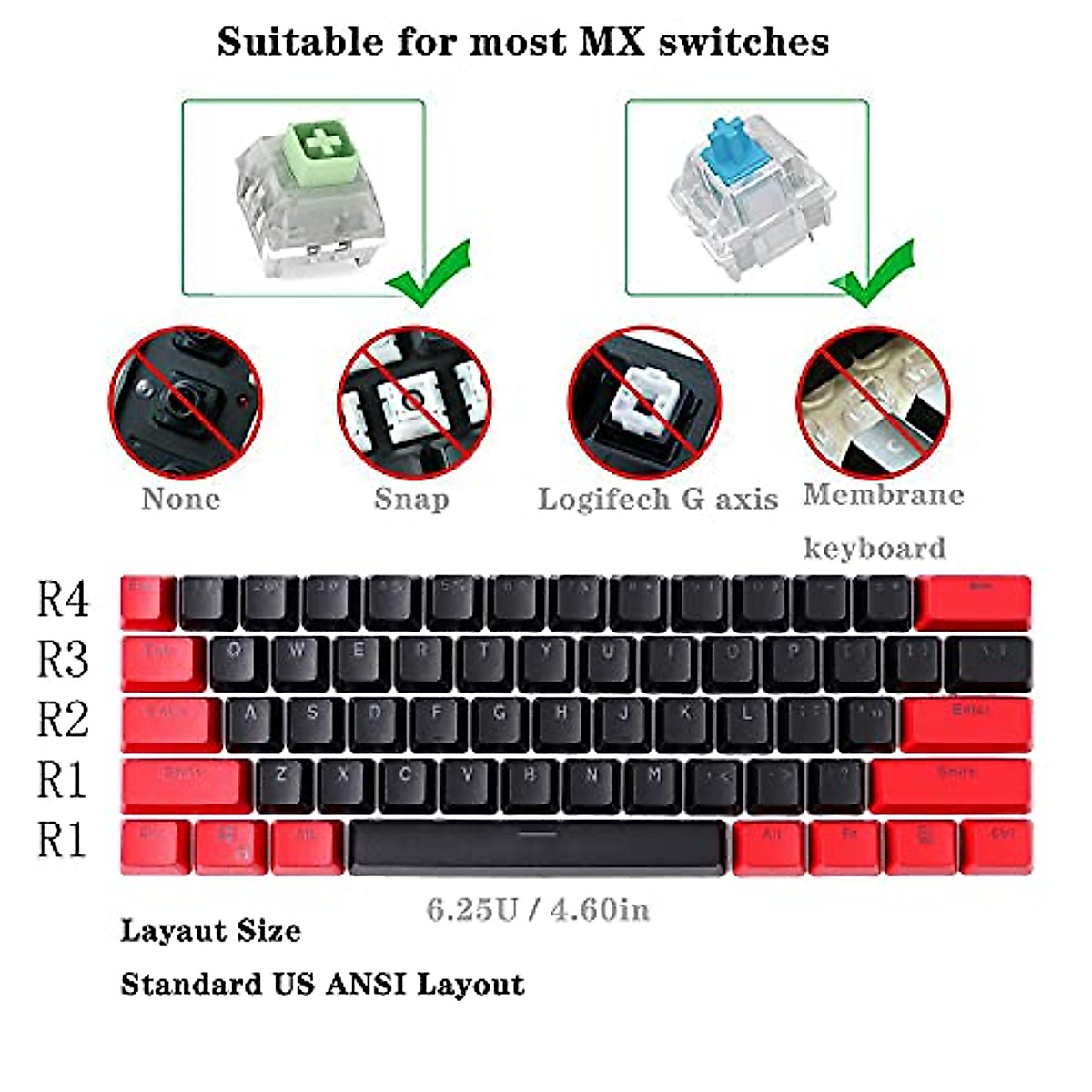 61 PBT keycaps 60 Percent Custom Backlit Key Caps Covers OEM Profile for Cherry MX Switch Mechanical Gaming Keyboard with Key Puller (keycap only) (HL)