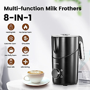 iTRUSOU Milk Frother and Steamer, 8-in-1 Electric milk frother, Automatic Hot and Cold Foam Maker for Coffee, Stainless Steel Milk Warmer Dishwasher Safe (Black)