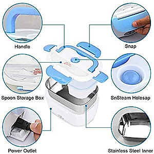 Electric Lunch Box-3 In 1 For Car/Truck, Portable Food Heater For Car/Office/Picnic, 24V And 12V&110V 40W, 304 Stainless Steel Portable Container, Removable Food Heater Heater Spoon and 2 Compartments