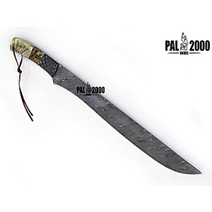 PAL 2000 KNIVES HSK-9990 Handmade Damascus Sword Knife Ram Horn Handle With Sheath
