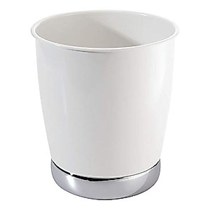 iDesign York Wastebasket, Metal Small Round Vintage Trash Can for Bathroom, Bedroom, Dorm, College, Office, 8.5" x 8.5" x 9.75", White and Chrome