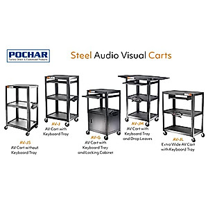 3 Shelf Metal Utility cart - Steel Construction Mobile Presentation Cart Projection Cart with Power Strip - Durable Utility Cart AV Carts on Wheels - Supports Up to 300 LBs (24'' x 18'' x 41'')