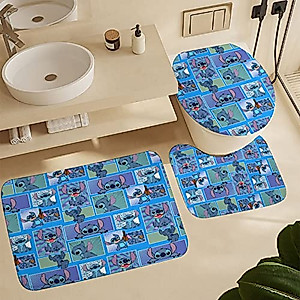 Sykinhmu 4PCS Cartoon Shower Curtain Set with Non-Slip Rugs, Toilet Lid Cover and Bath Mat, Animal Shower Curtain with 12 Hooks, Durable Waterproof Bathroom Decor Set 72 x 72inch
