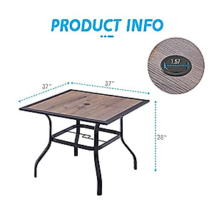 VICLLAX Outdoor Dining Table, Square Patio Furniture Table with Umbrella Hole